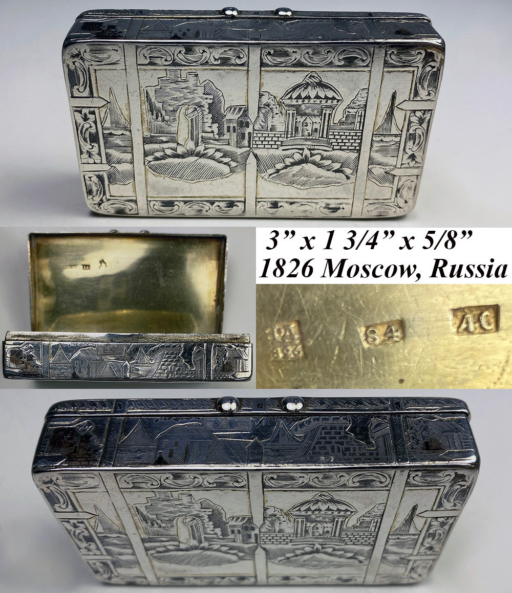Antique c.1826 Moscow Sterling Silver Niello Snuff Box, Nikolay Dubrov ...