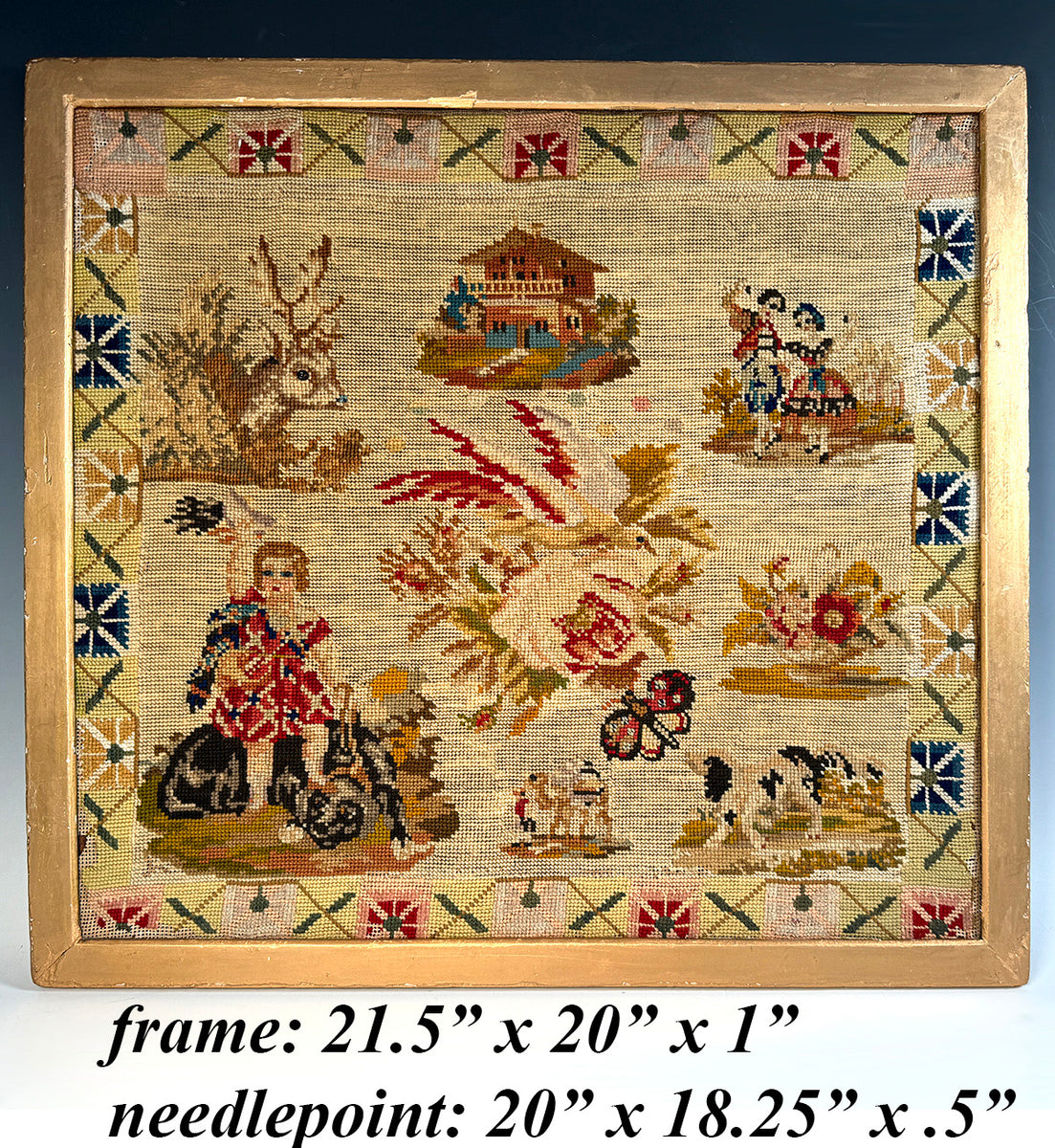 Antique Victorian to Edwardian Era Embroidery Sampler of a Child, Anim ...