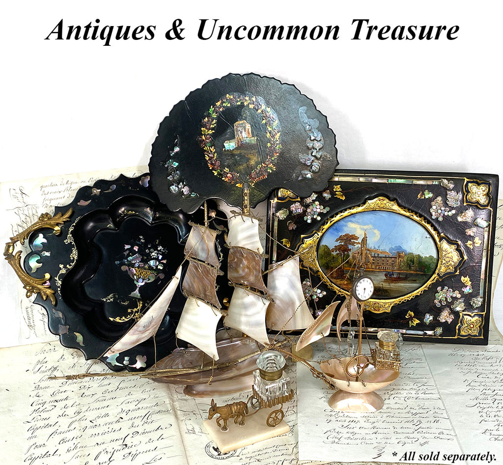 Antique Victorian Era 9 7/8" Tall Abalone & Brass 8-Sail Boat or Tall ...