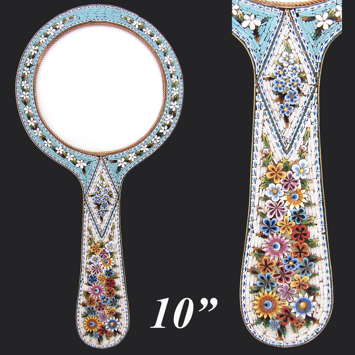 Antique Italian Micro Mosaic 9 7/8" Picture Frame, Vanity or Hand Mirr ...