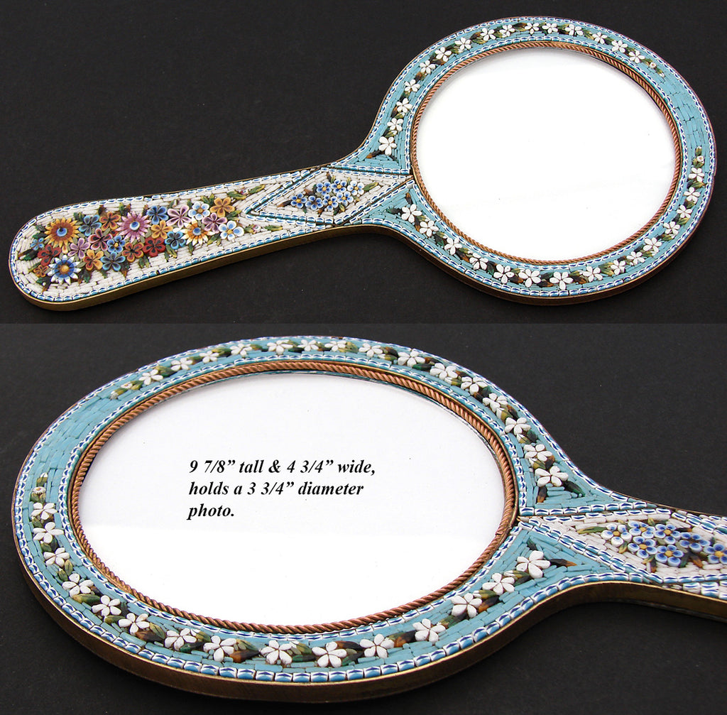 Antique Italian Micro Mosaic 9 7/8" Picture Frame, Vanity or Hand Mirr ...