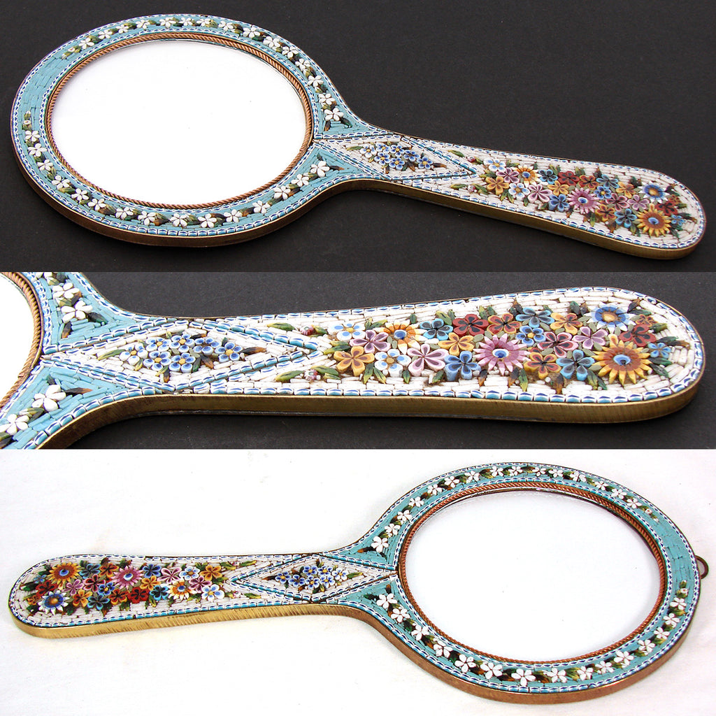 Antique Italian Micro Mosaic 9 7/8" Picture Frame, Vanity or Hand Mirr ...