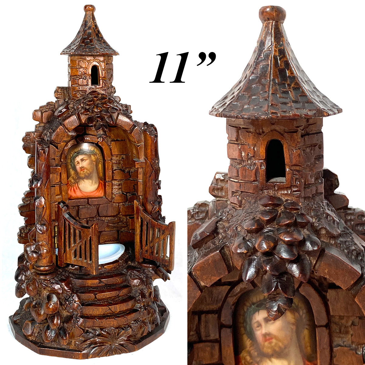 Antique Black Forest 11" Holy Water Font, a Medieval Style Tomb or Wat ...