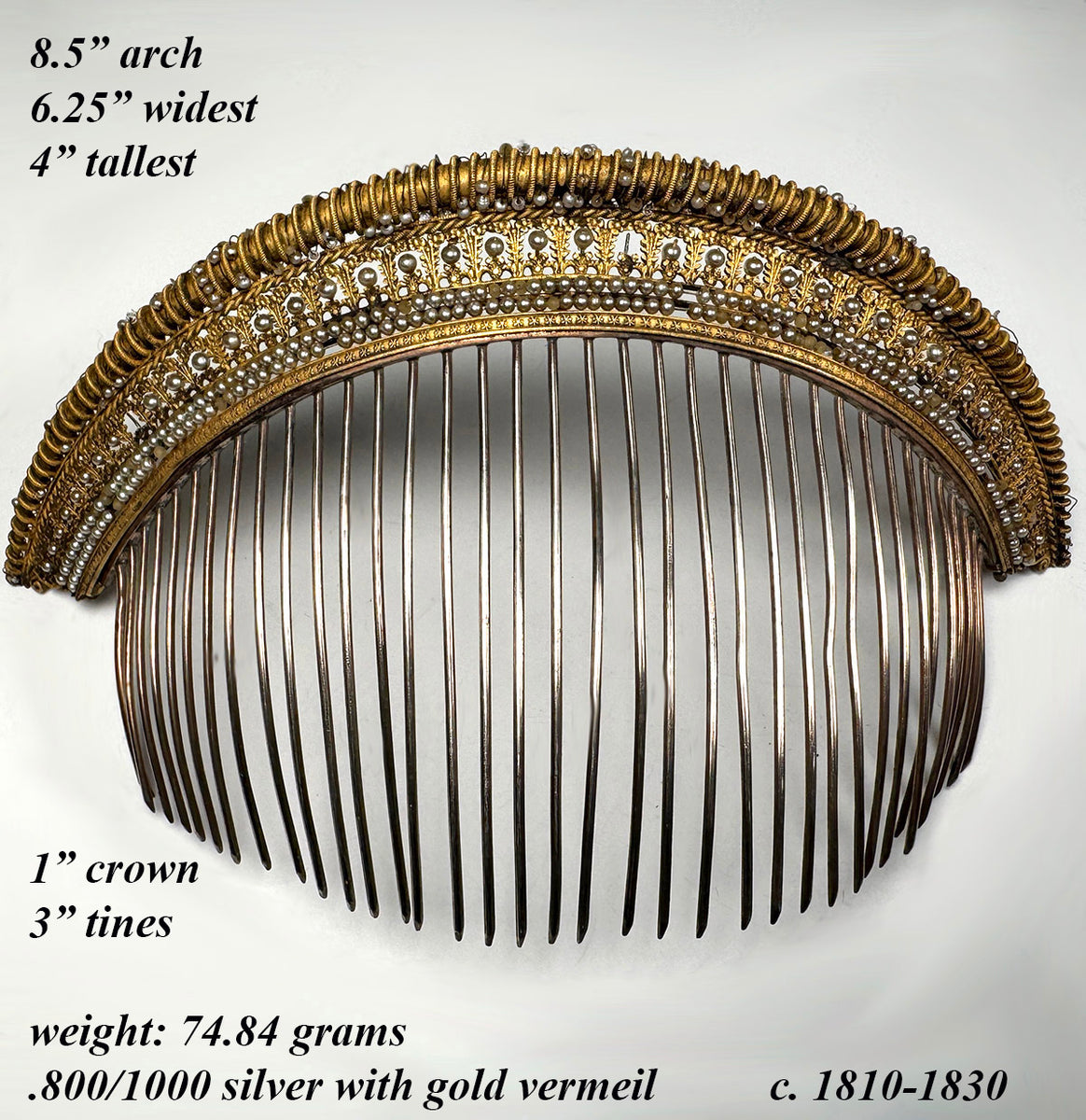 Stunning Rare Antique French Empire Tiara, Ornamental Hair Comb in Sil ...