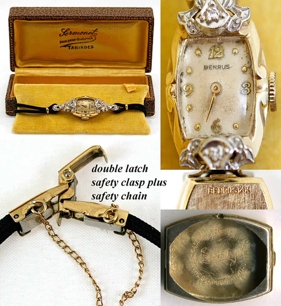 Vintage Lady's Benrus 14k Gold and Diamond Dress Watch, 17 Jewel, in B ...