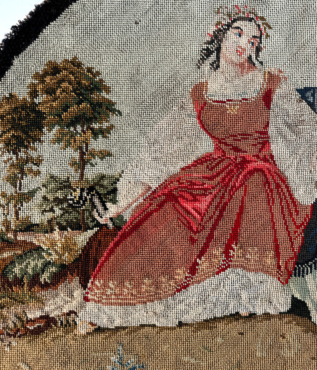 Fine Early 1800s French Petitpoint Needlepoint 18.5" x 15" Figural Pan ...