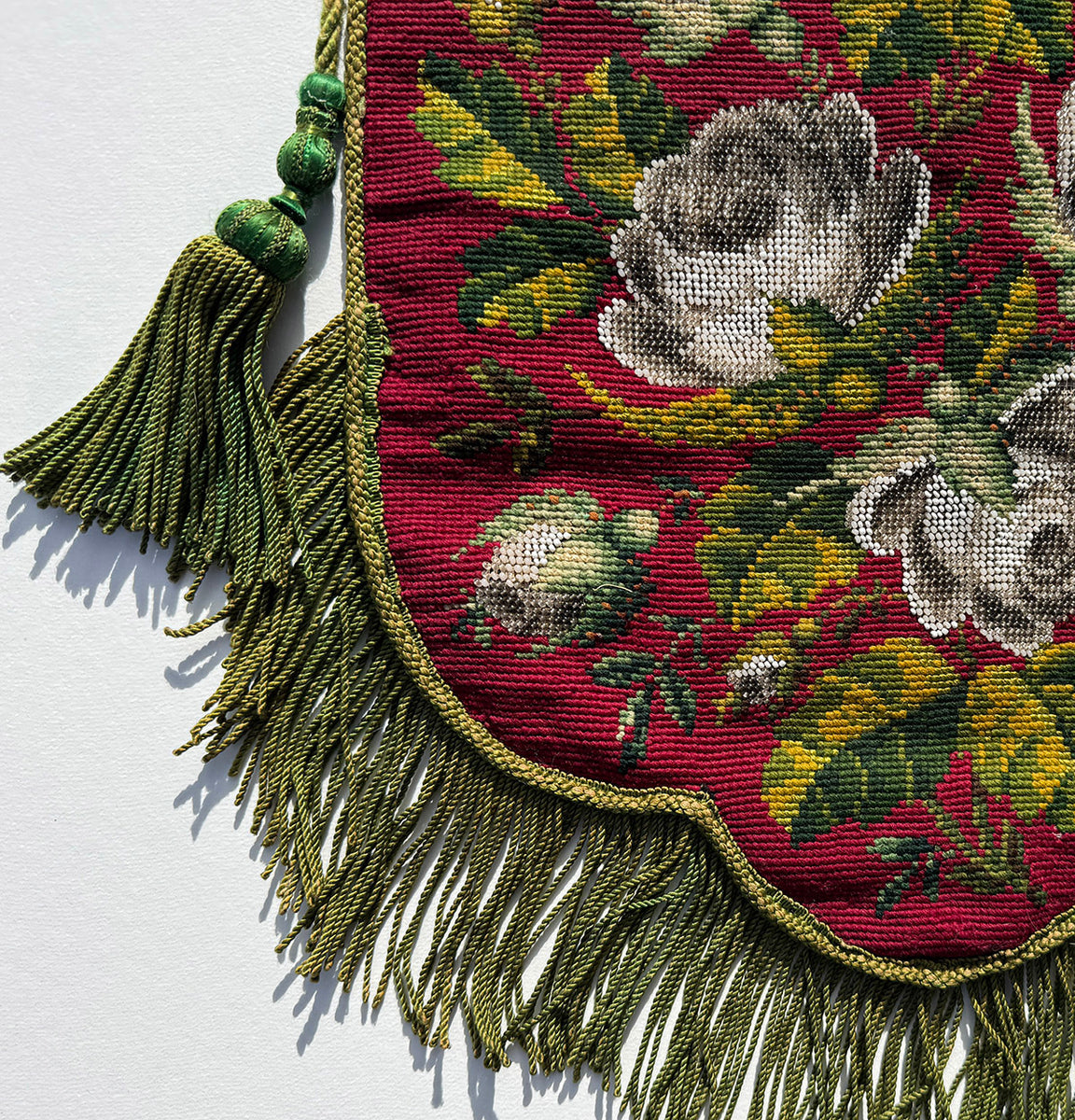 Antique Victorian Era Beadwork and Needlepoint Tapestry Made up as Fir ...