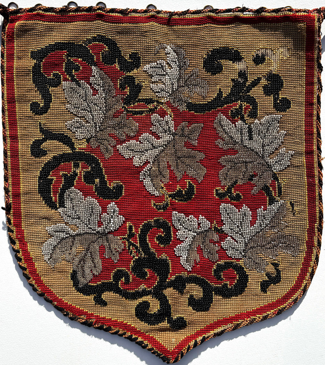Antique English Victorian Beadwork and Needlepoint Shield Shaped Fire ...