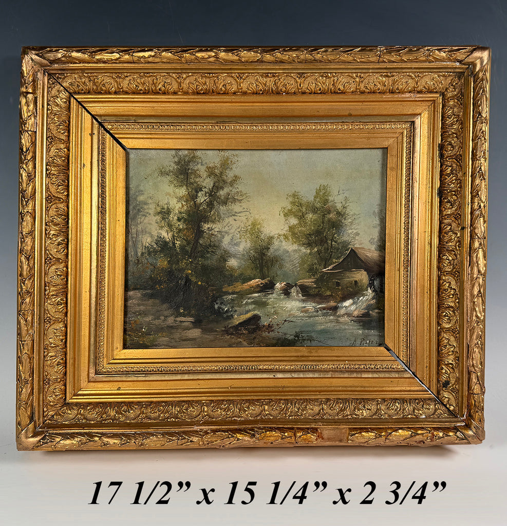 Antique French Oil Painting Landscape in Heavy Wood Frame, Fontaineble ...