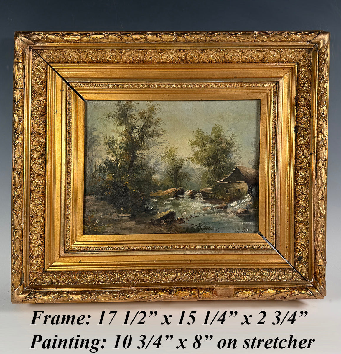 Antique French Oil Painting Landscape in Heavy Wood Frame, Fontaineble ...