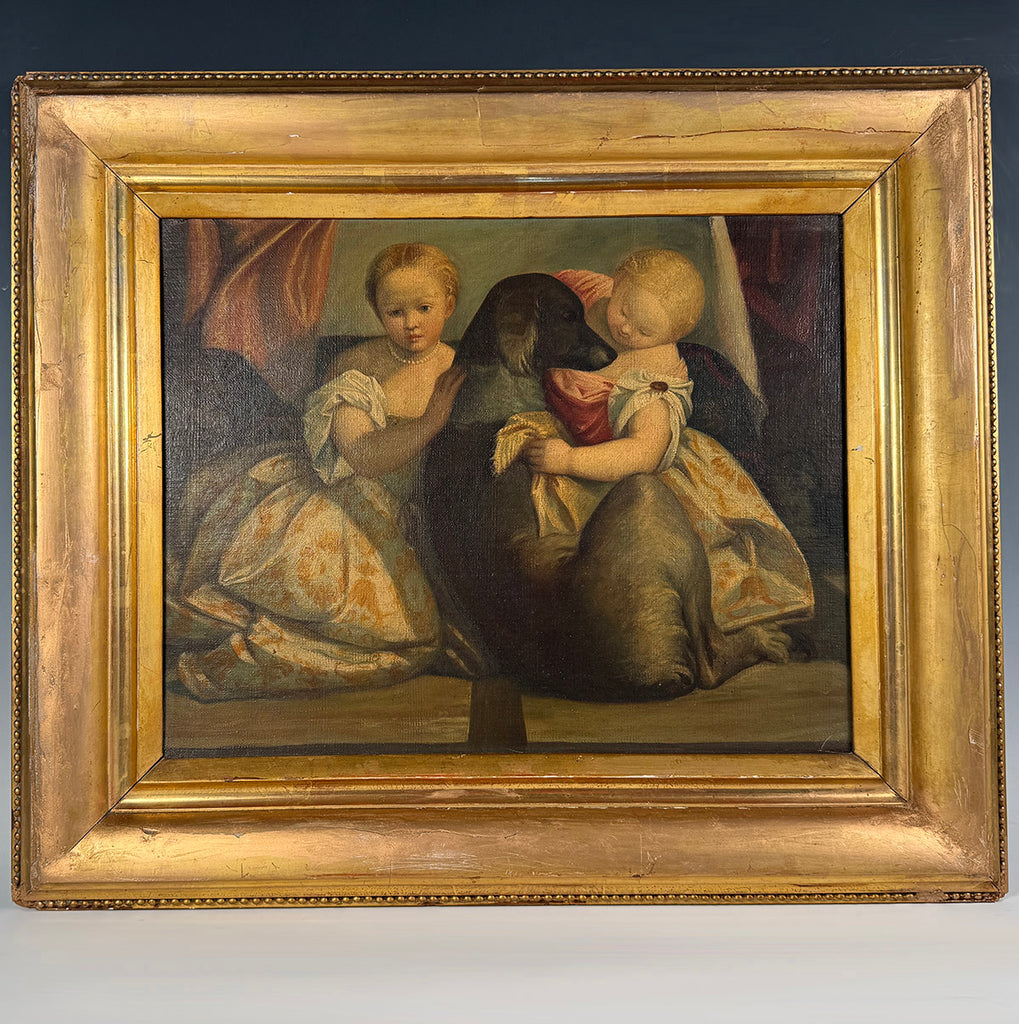 Antique French Oil Painting Children and Dog 'apres' c.1560 "Supper at ...