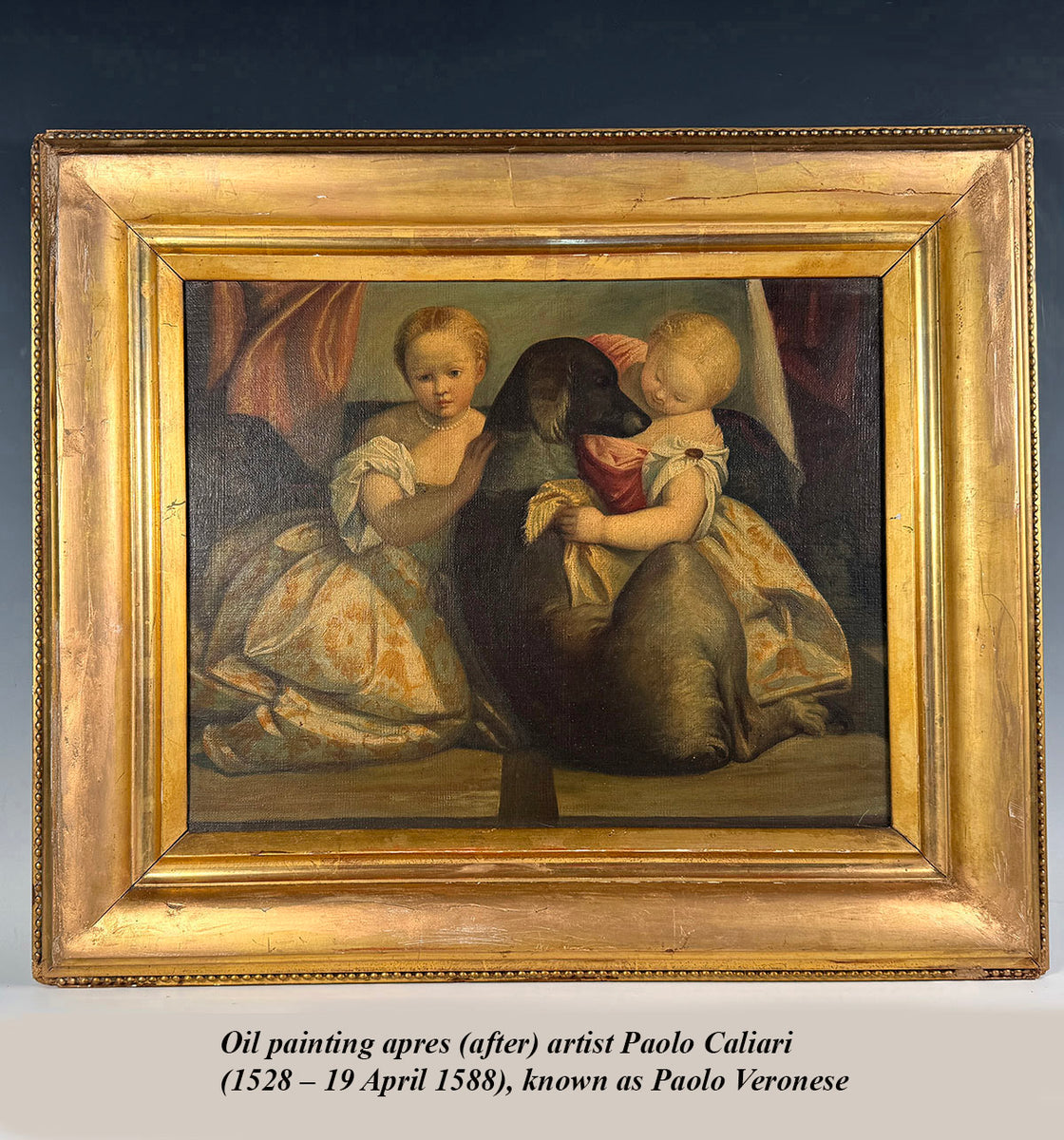 Antique French Oil Painting Children and Dog 'apres' c.1560 "Supper at ...