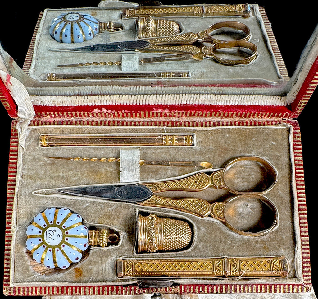 Stunning c.1810 Antique French Palais Royal 18k Gold Sewing Tools, Per ...