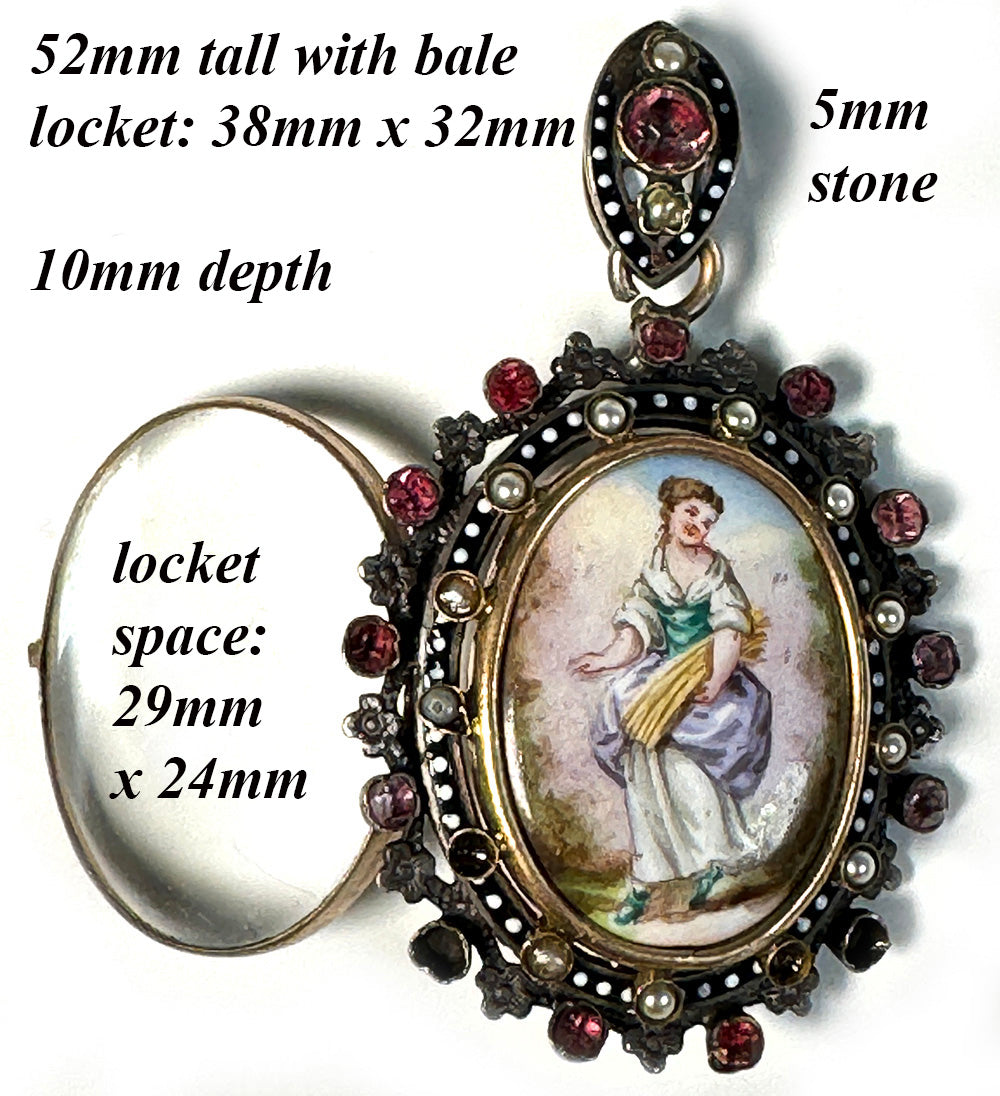 18th to Early 19th Century French Sterling, 12K Gold Locket Pendant Wi ...