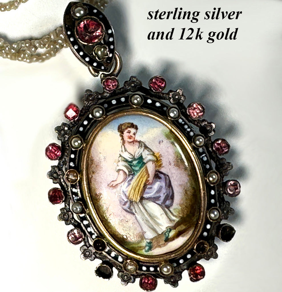 18th to Early 19th Century French Sterling, 12K Gold Locket Pendant Wi ...