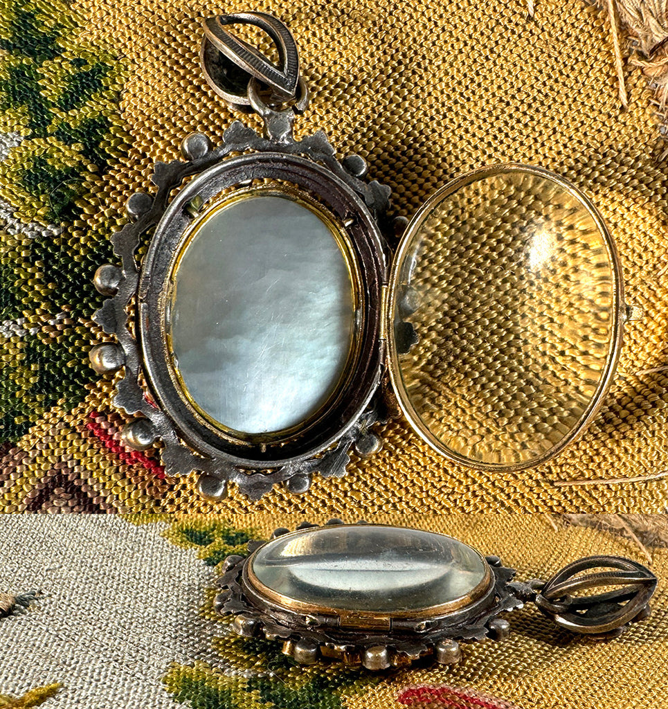 18th to Early 19th Century French Sterling, 12K Gold Locket Pendant Wi ...