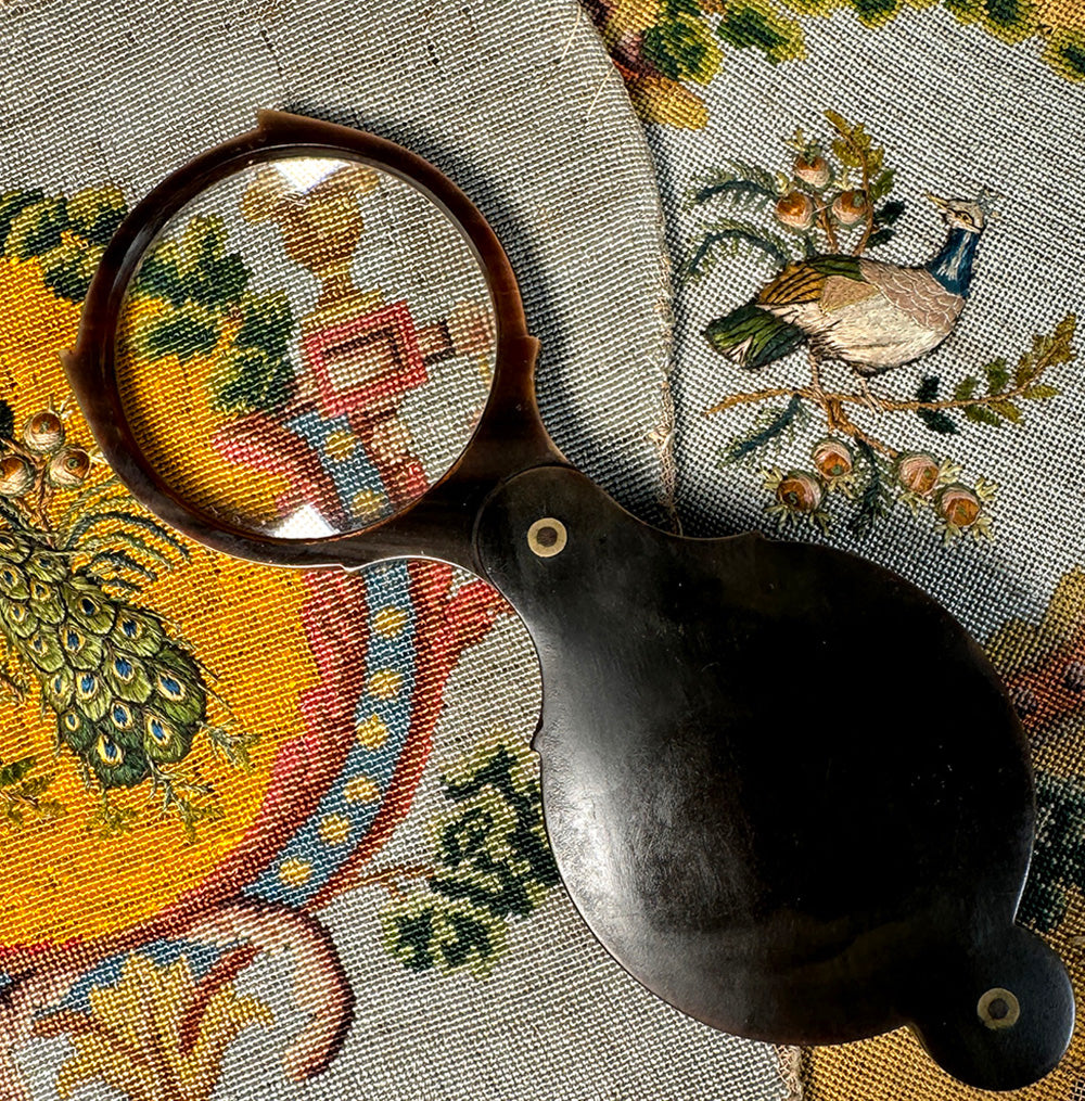 Large 4" Antique French Folding Magnifying Glass in Fine Horn Frame or ...