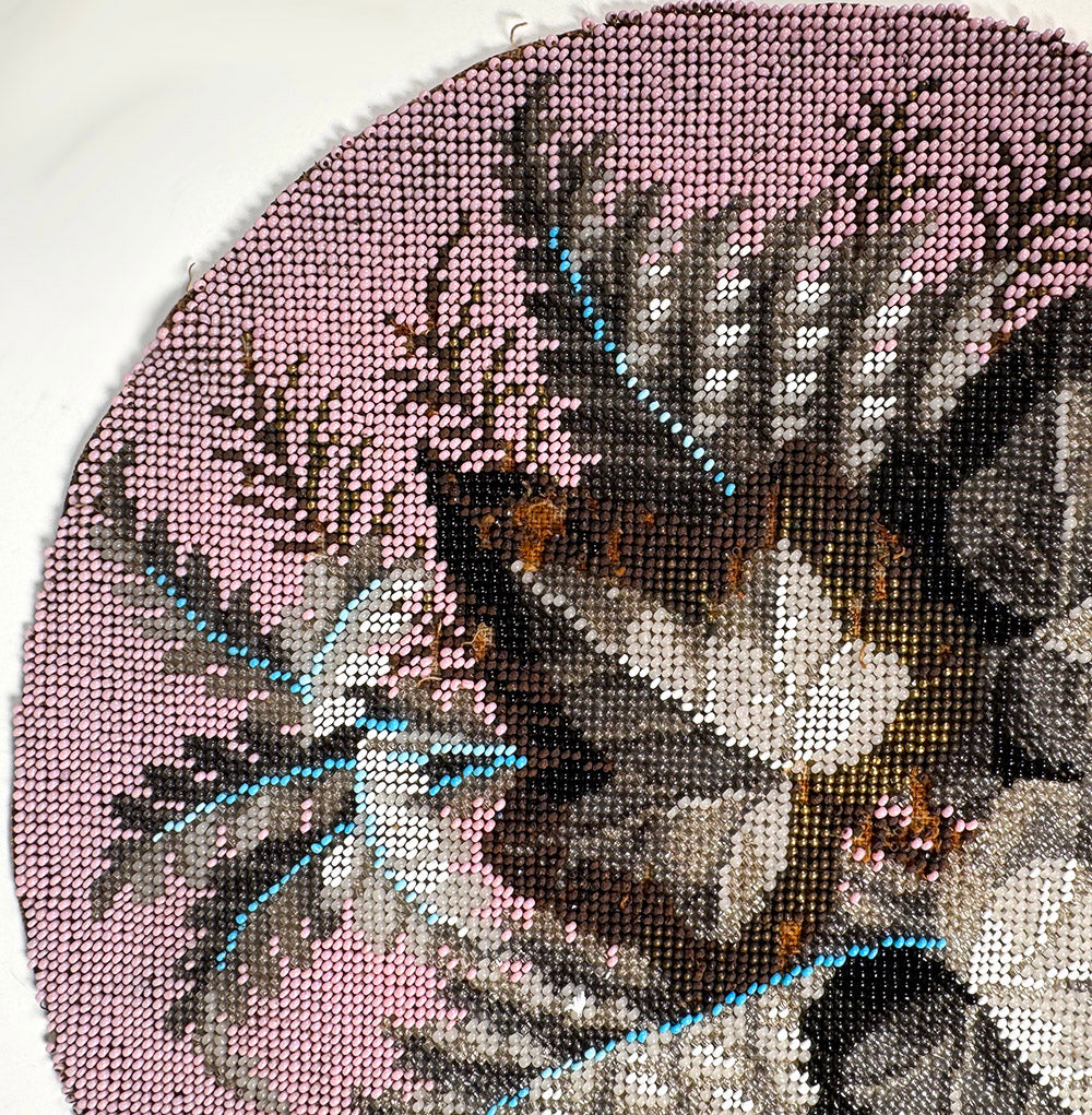 Beautiful Antique Victorian Glass Bead Needlepoint Panel, 11" Round, M ...