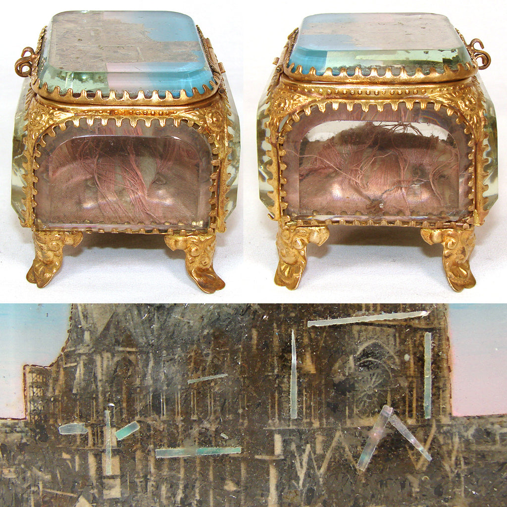 Antique French Grand Tour Style Souvenir Casket, Beveled Glass & Eglom ...