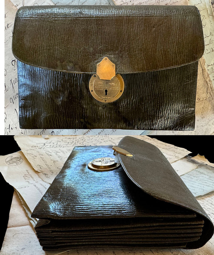 RARE Antique French Leather Bank Wallet or Folio with CHUBB LONDON Mak ...