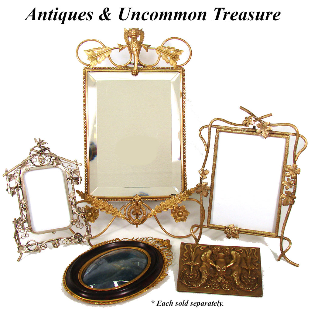 Antique French Napoleon III 12.5" Vanity or Boudoir Mirror, Winged Lio ...