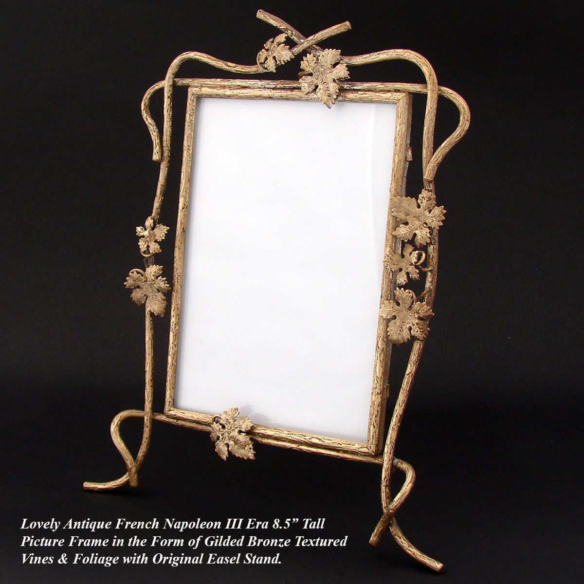 Antique Victorian Era 8.5" Picture Frame, Reticulated Bronze Wire Vine ...