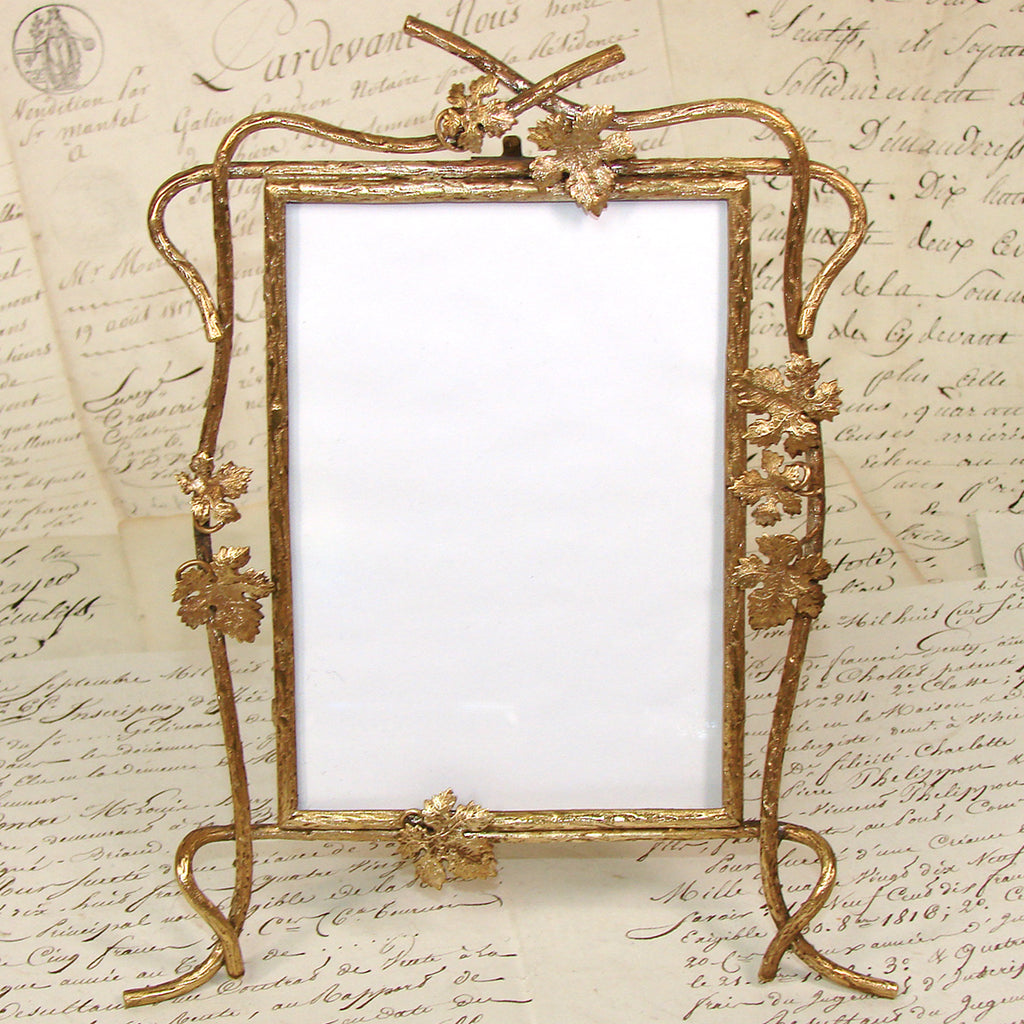 Antique Victorian Era 8.5" Picture Frame, Reticulated Bronze Wire Vine ...