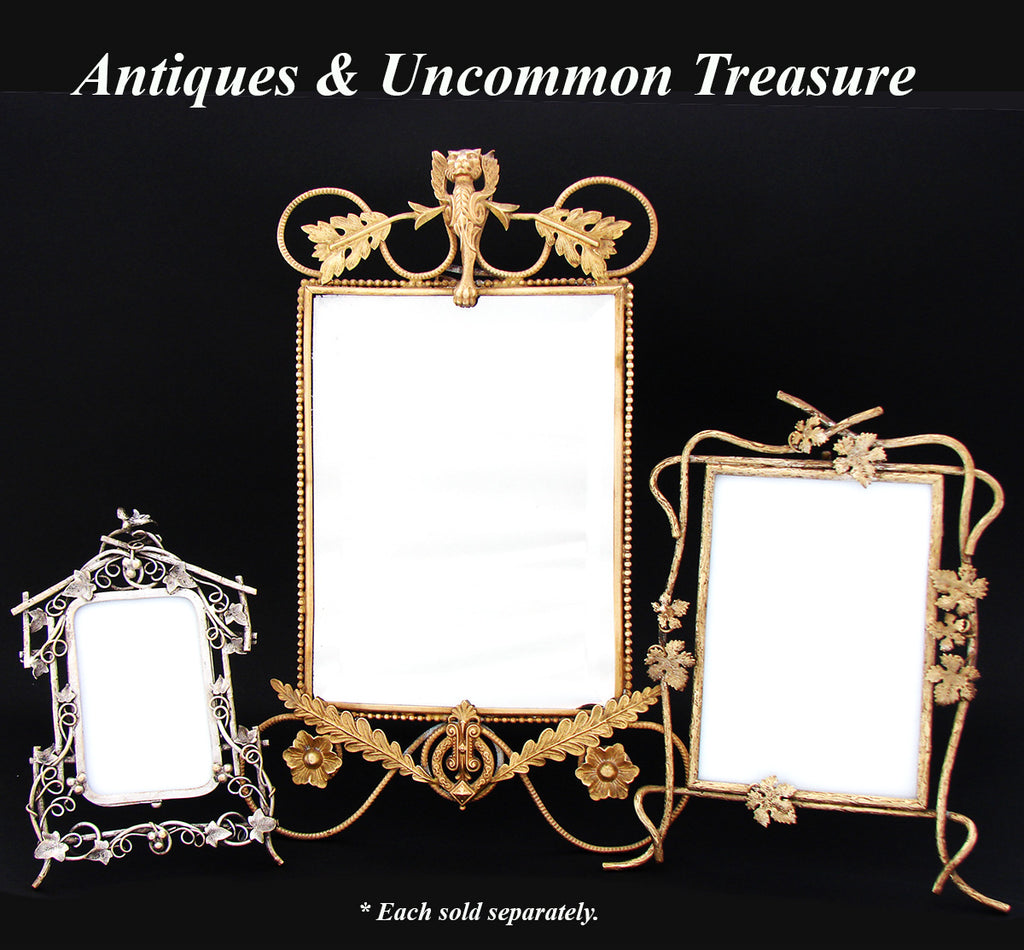 Antique Victorian Era 8.5" Picture Frame, Reticulated Bronze Wire Vine ...