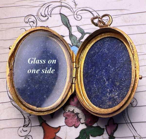 Antique 16k Gold Mounted Lapis Lazuli Mourning Memento Locket, Glass O ...