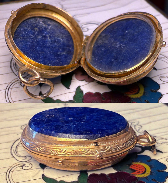 Antique 16k Gold Mounted Lapis Lazuli Mourning Memento Locket, Glass O ...