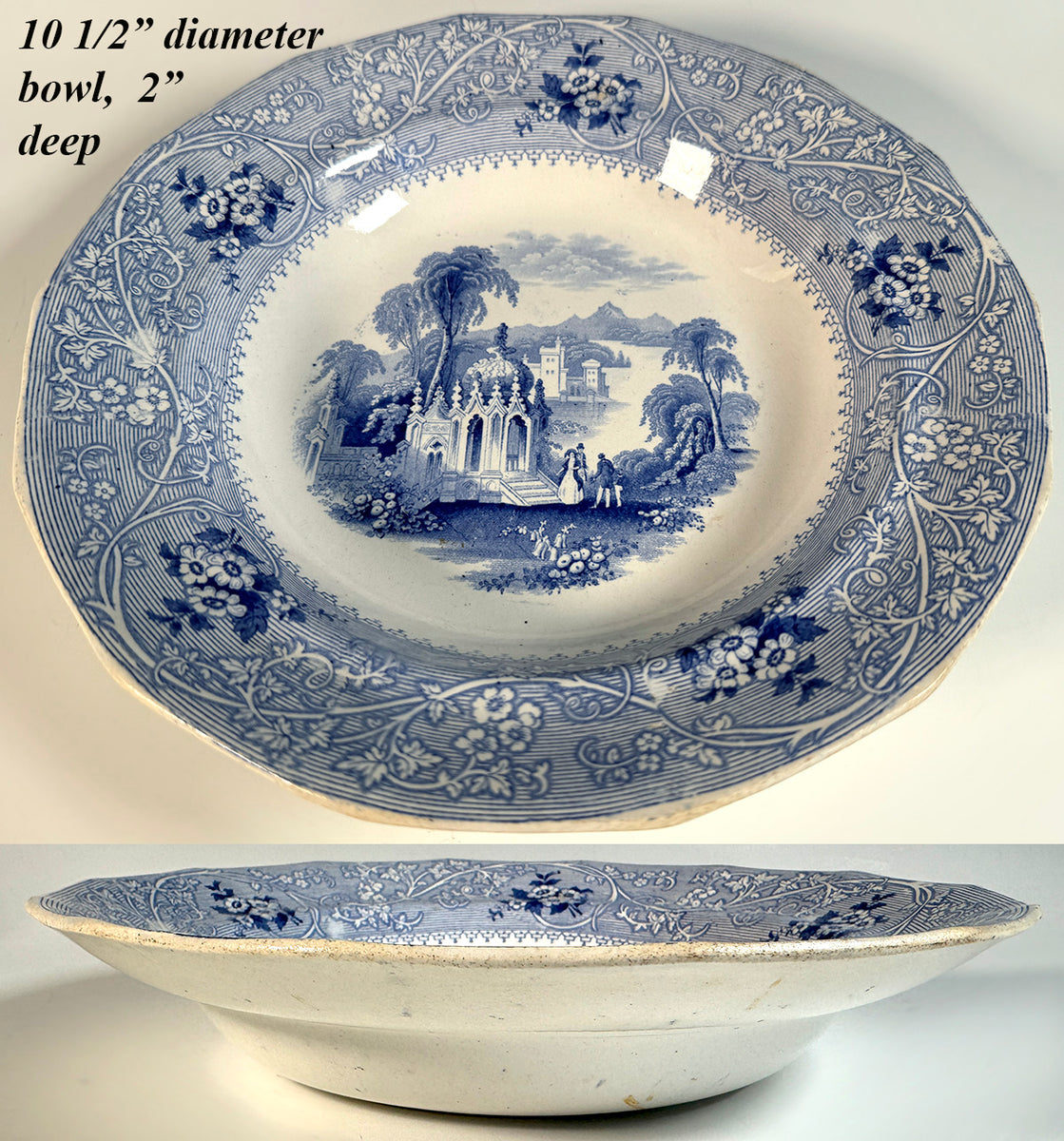 W Adams & Sons Antique Blue English Staffordshire Transferware Large B ...