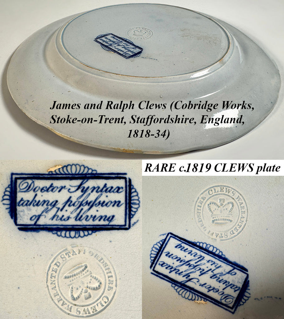 RARE Antique Early 1800s CLEWS plate. "Doctor Syntax taking Possession ...