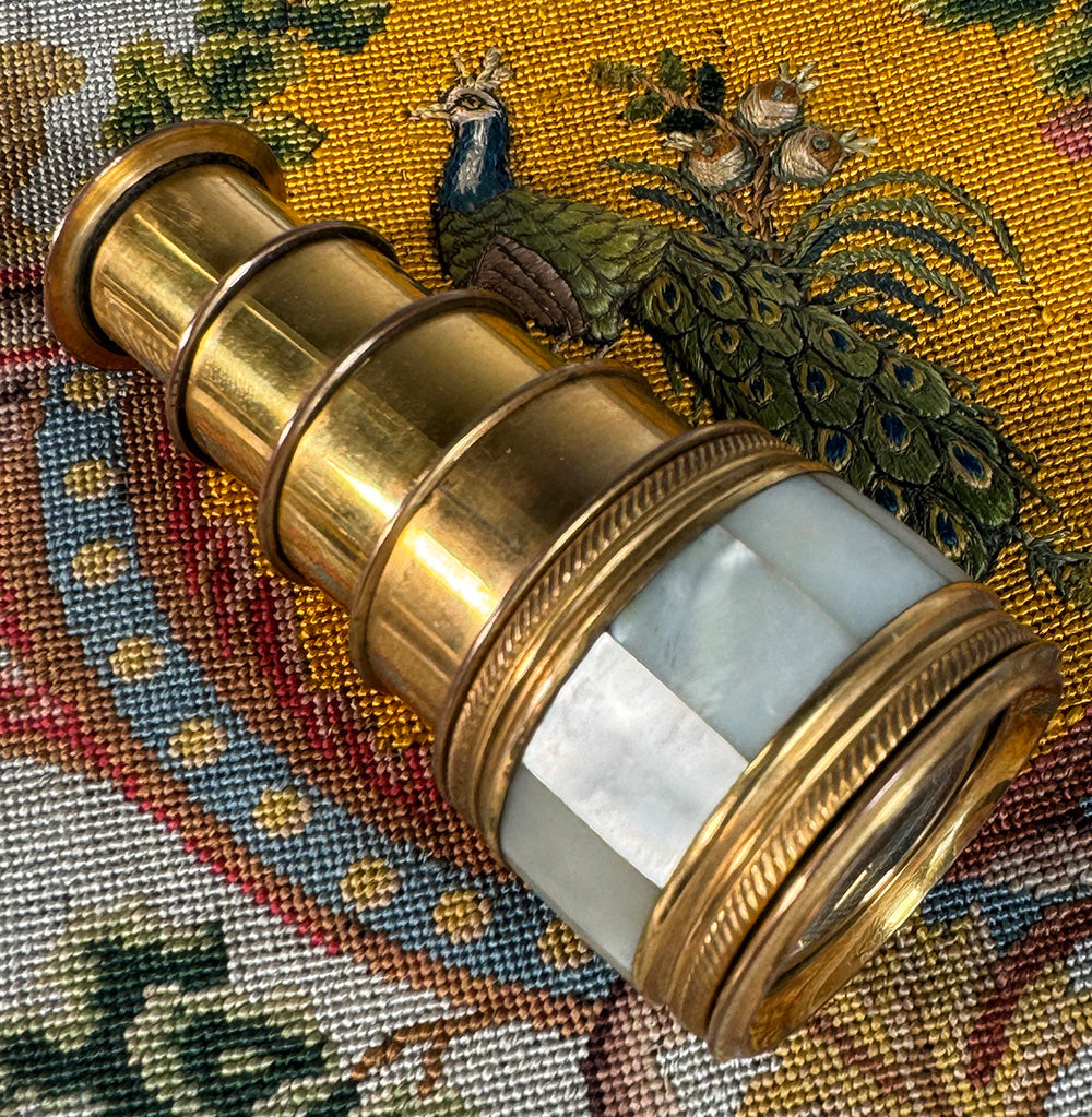 Exceptional Antique French 4-draw Mother of Pearl Barrel Monocular Ope ...