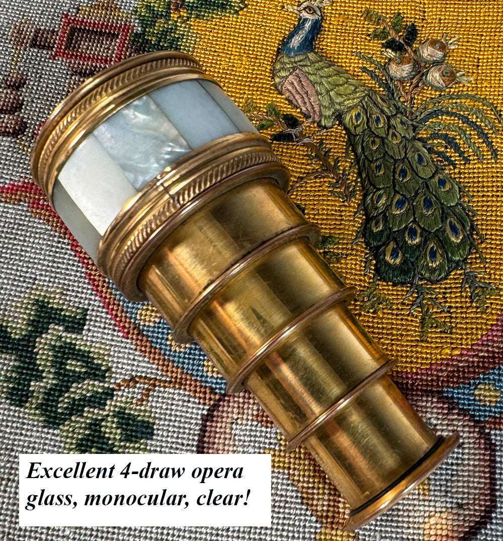 Exceptional Antique French 4-draw Mother of Pearl Barrel Monocular Ope ...
