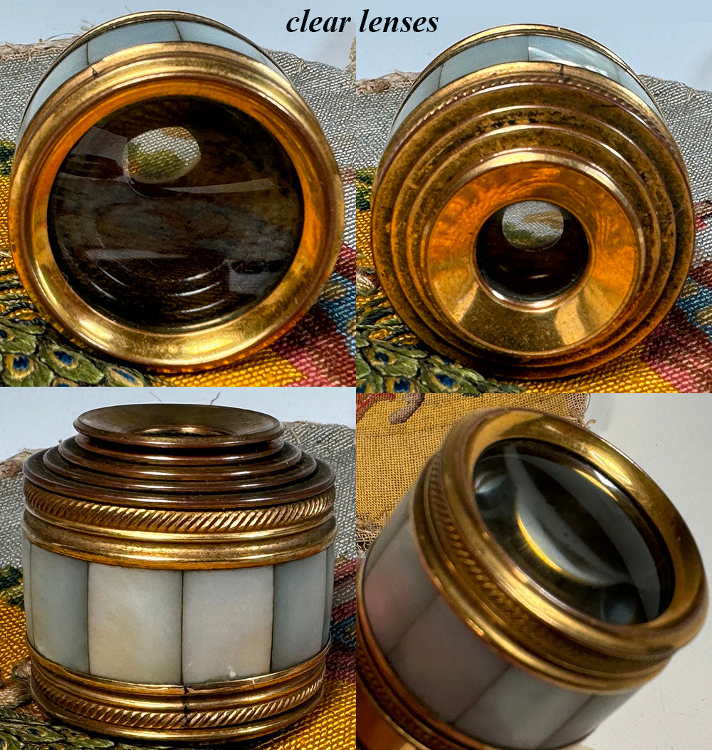 Exceptional Antique French 4-draw Mother of Pearl Barrel Monocular Ope ...