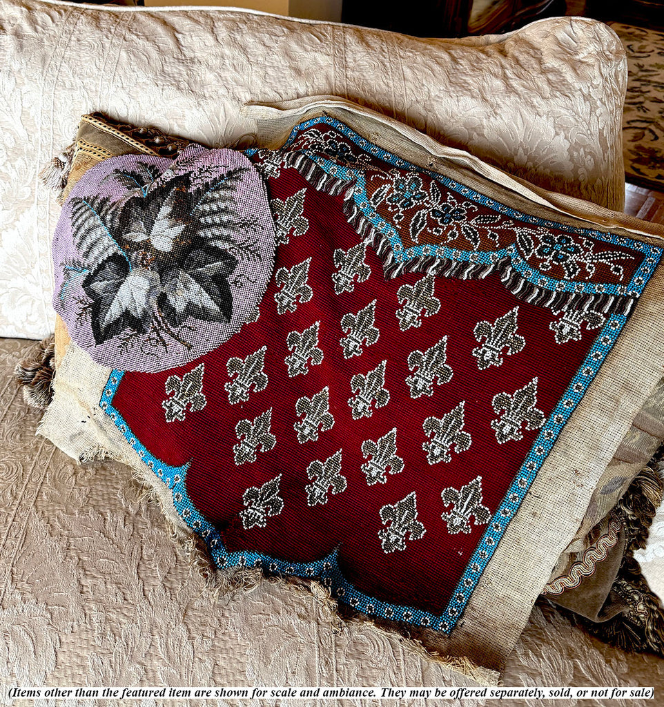 Antique Beadwork Needlepoint Fire Screen Panel, Unused. French Napoleo ...