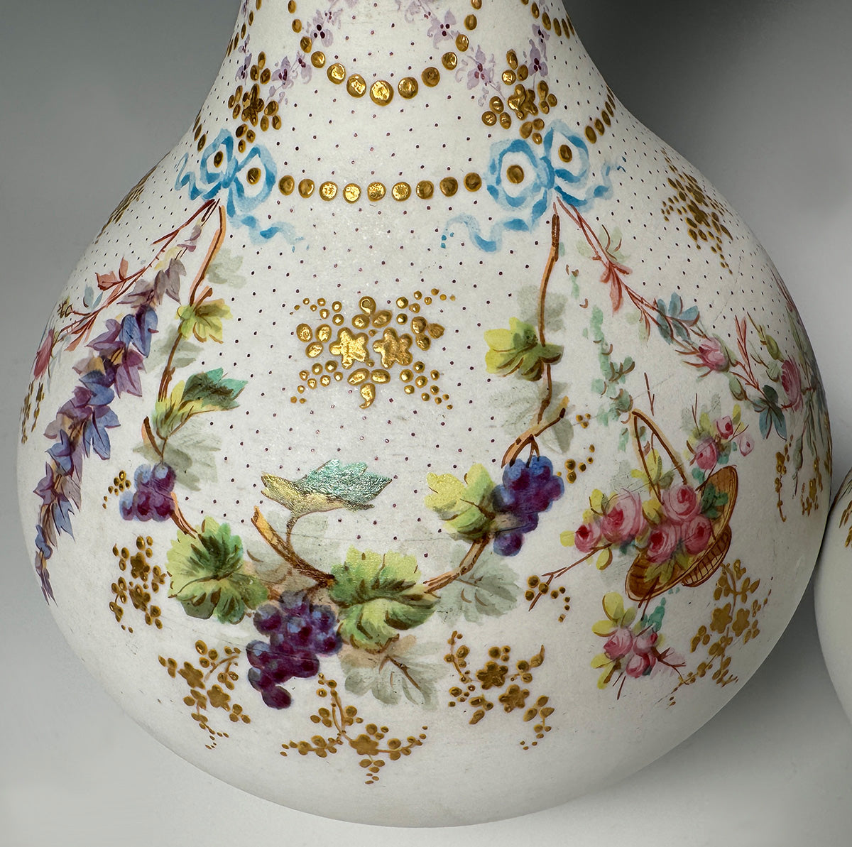 Pair Antique 19th Century French Porcelain Vases, Hand Painted and Rai ...