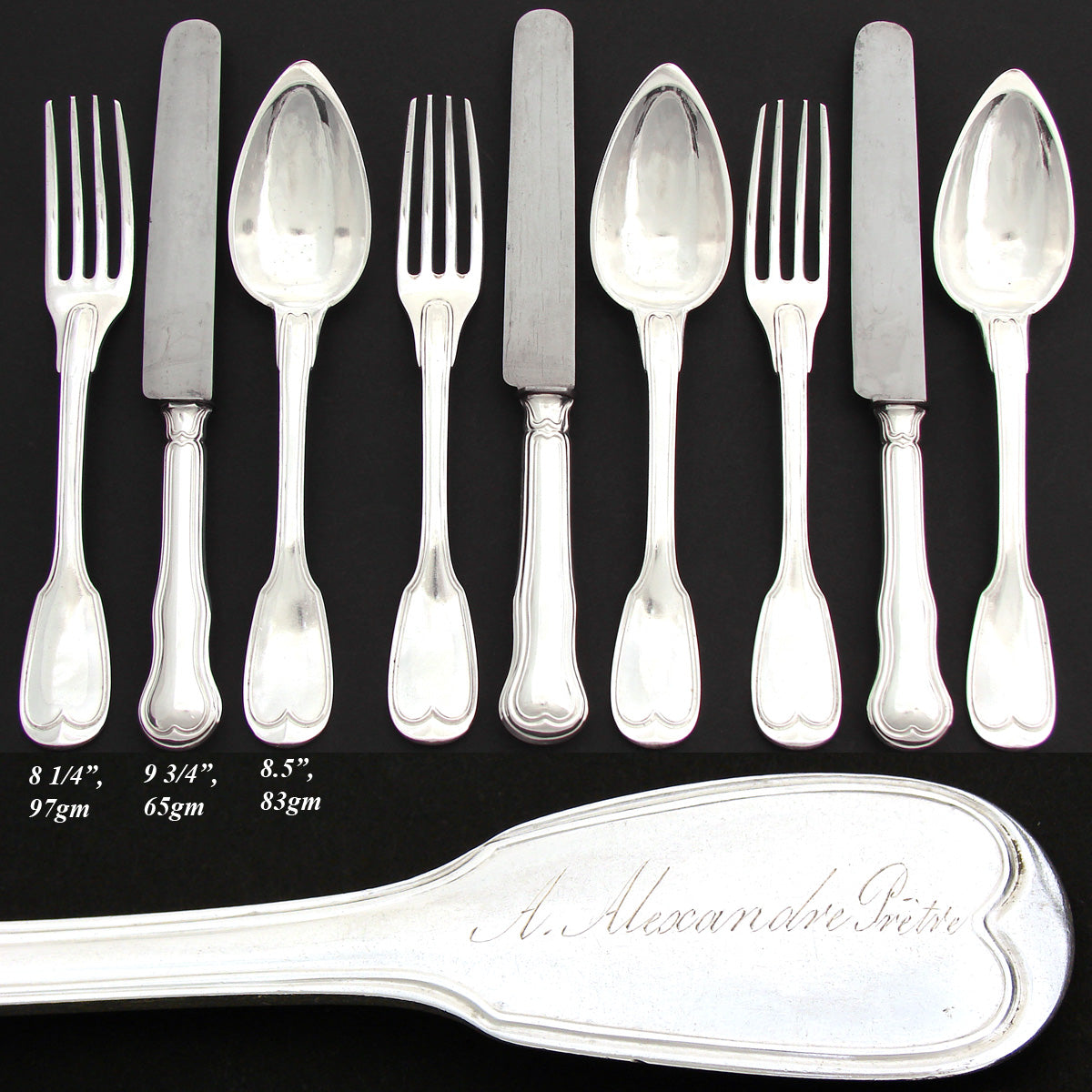 Antique French 1819-1838 Sterling Silver 9pc Dinner Flatware, 3pc Sett ...