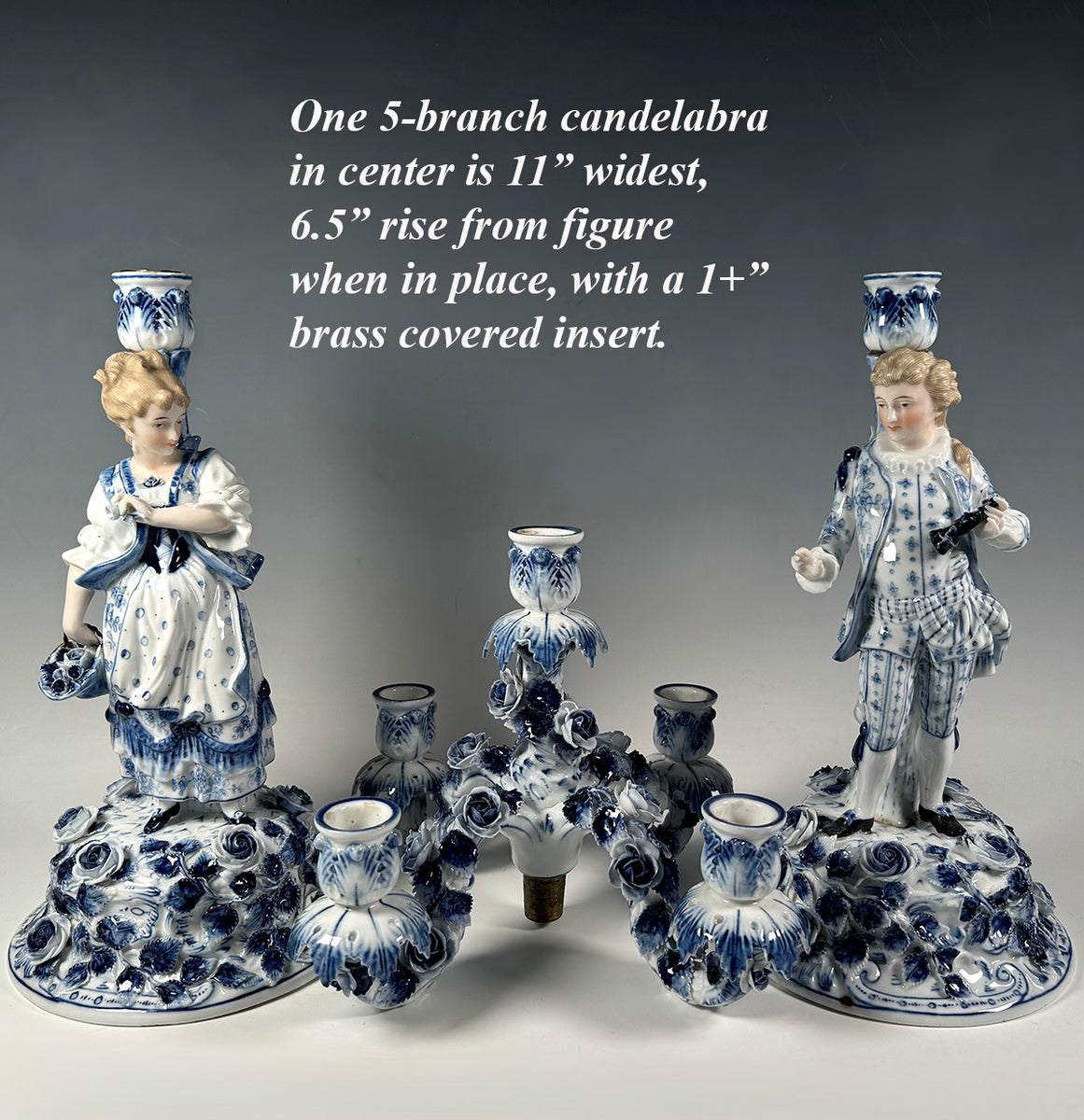 Antique Porcelain Figural Candelabra Pair 12.5" Tall, 1 5-Branch Cande ...