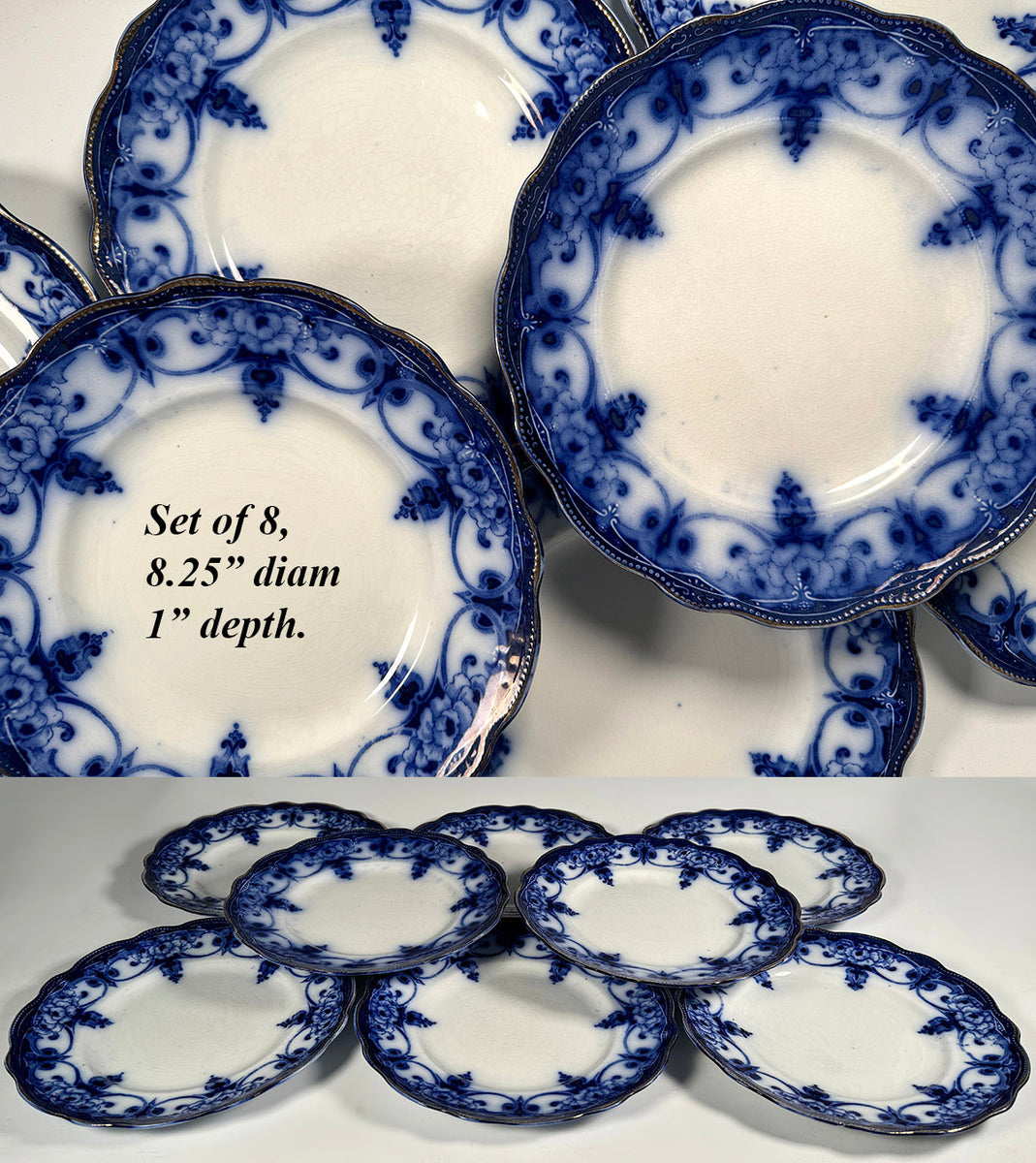Fine Antique English Flow Blue Transferware Plates, Set of 8 Myott Son ...