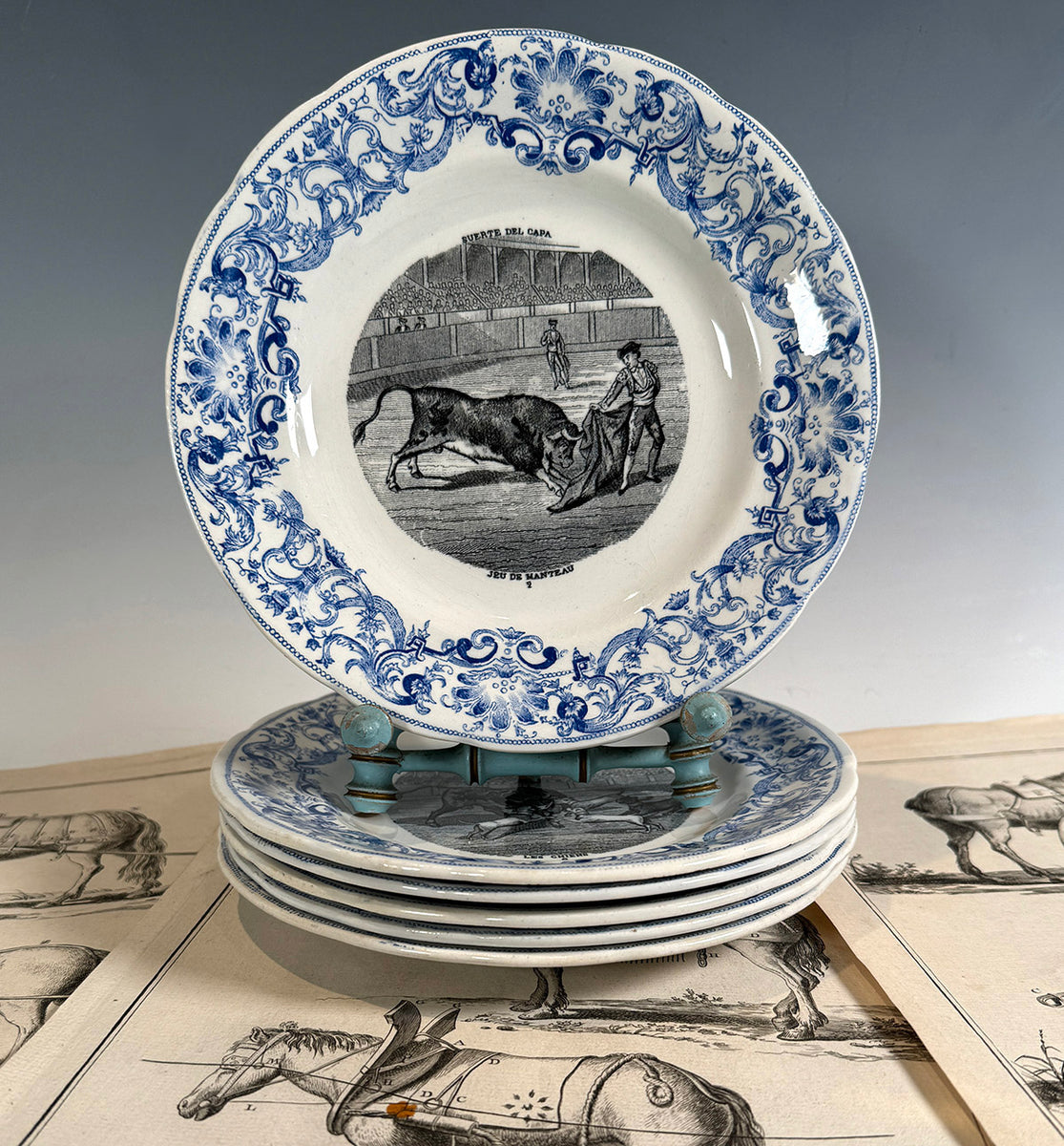 RARE Set of 6 Antique French "Assiettes Parlante" (Talking Plates) wit ...