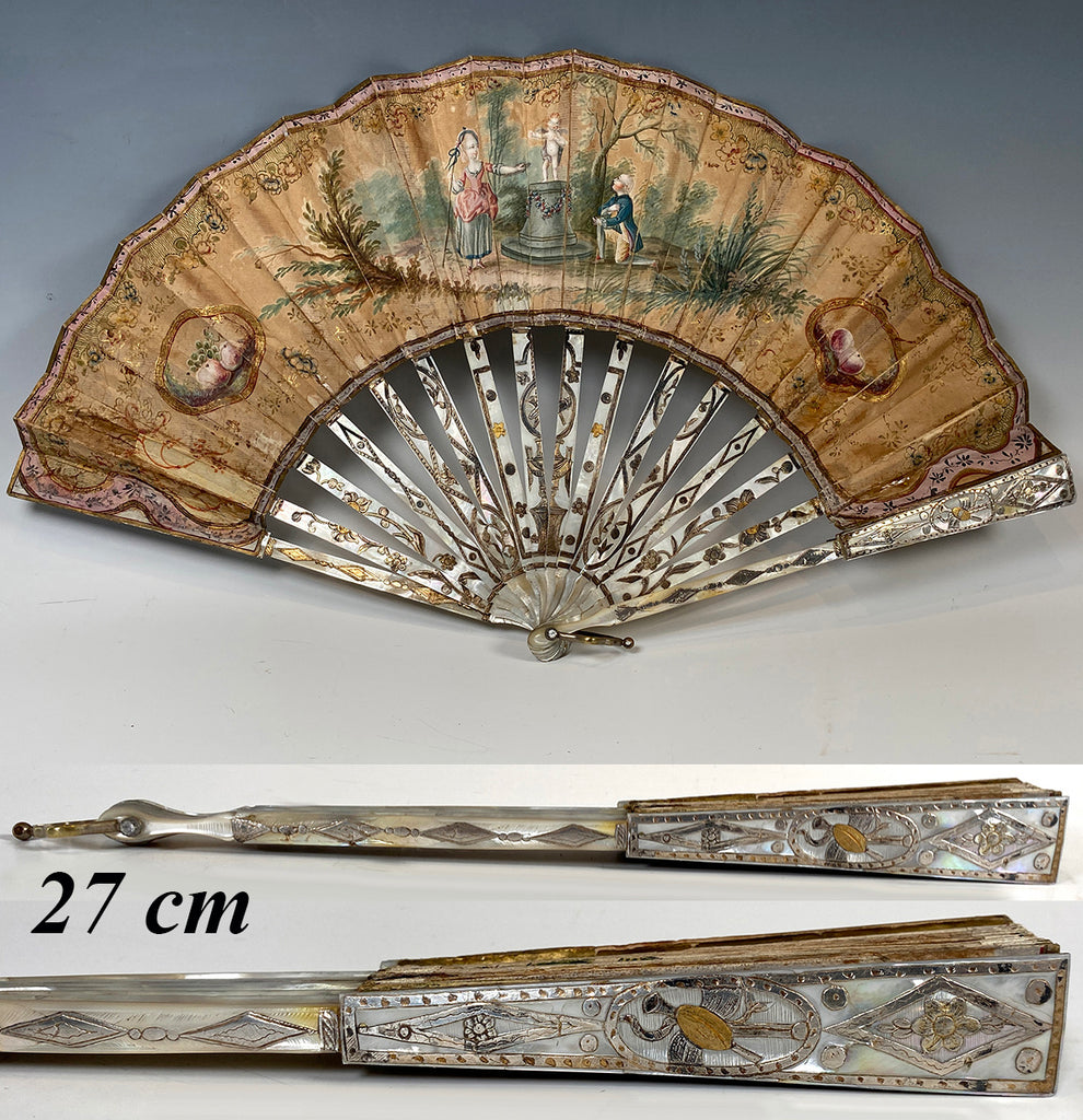 Magnificent c.1780-90 Antique French Hand Painted Fan, 27 cm Folding F ...