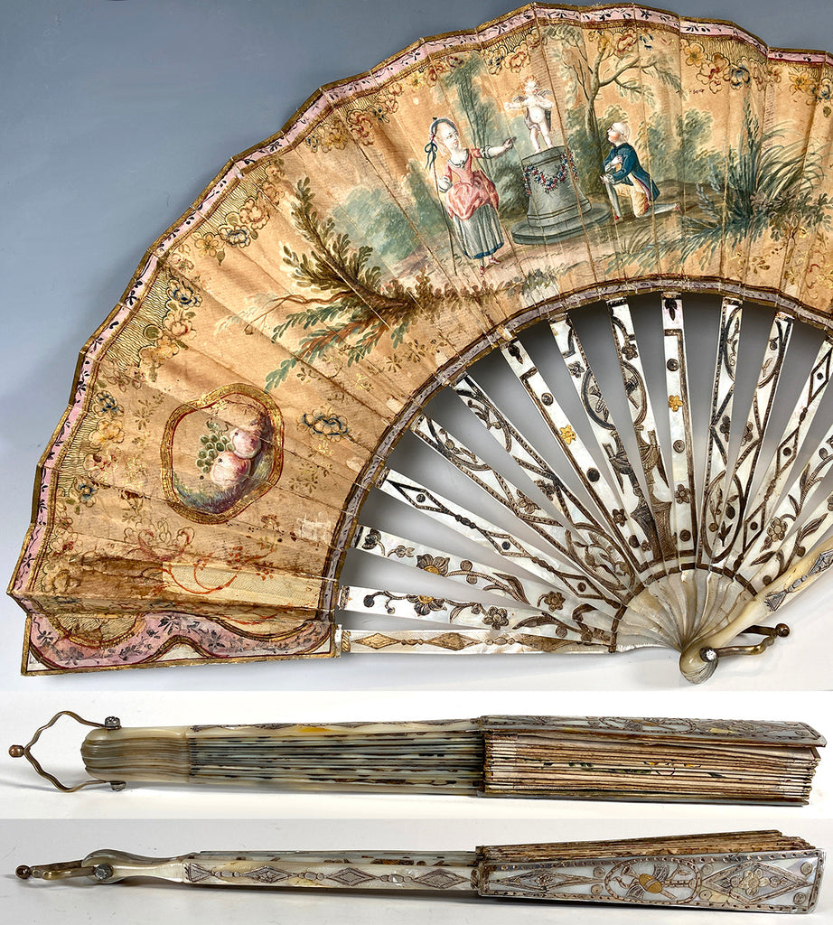 Magnificent c.1780-90 Antique French Hand Painted Fan, 27 cm Folding F ...