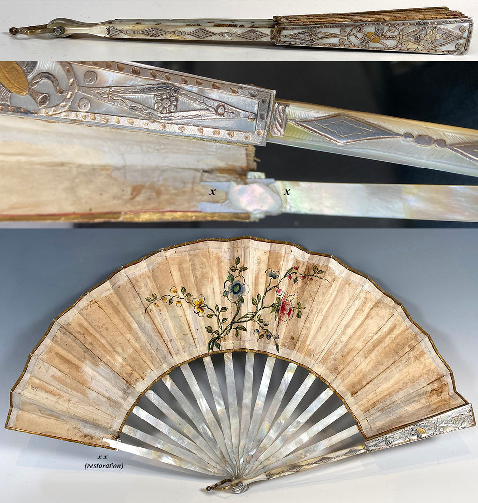 Magnificent c.1780-90 Antique French Hand Painted Fan, 27 cm Folding F ...