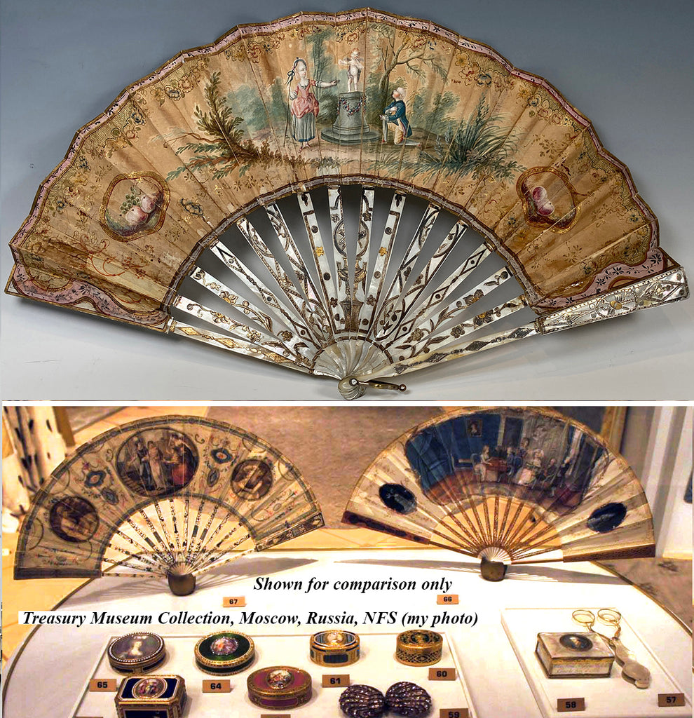 Magnificent c.1780-90 Antique French Hand Painted Fan, 27 cm Folding F ...