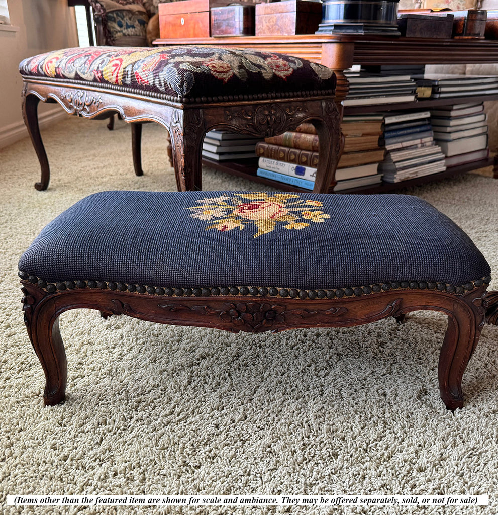 Antique to Vintage French Carved Wood Foot Stool or Bench, Needlepoint ...