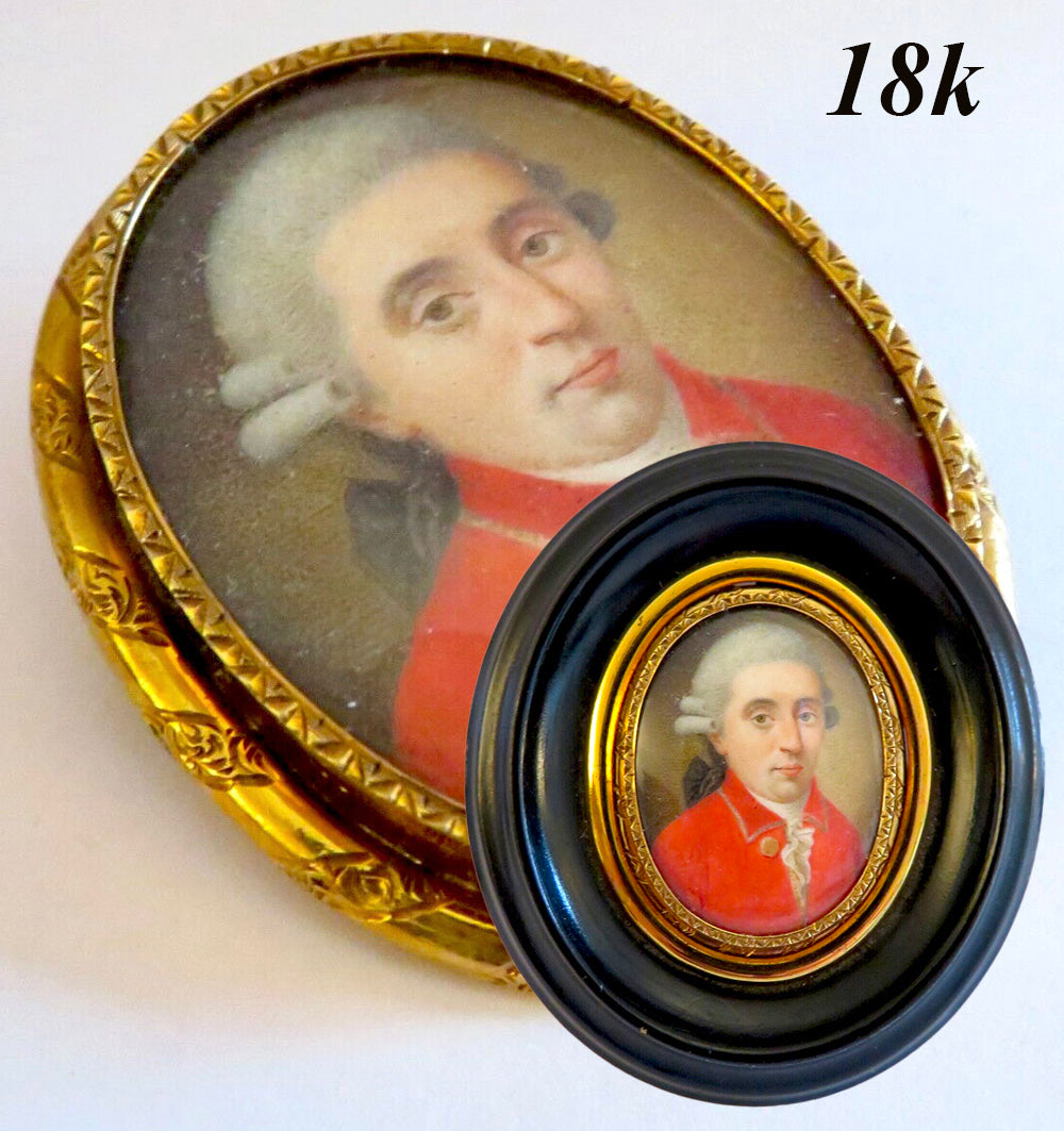 Fine Antique 18th Century French Portrait Miniature 18k Gold Brooch wi ...