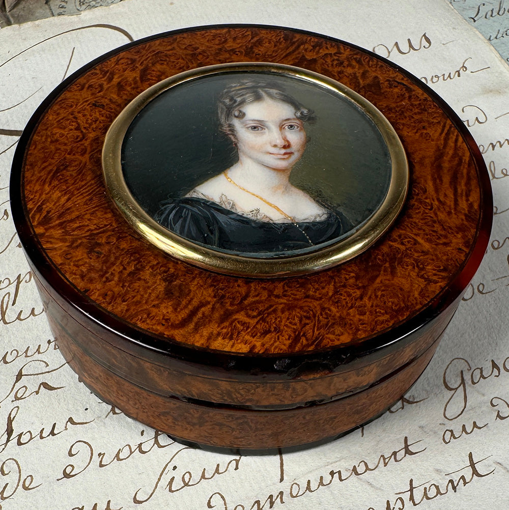 Fine Early 1800s French Portrait Miniature Snuff Box, Portrait of a Be ...