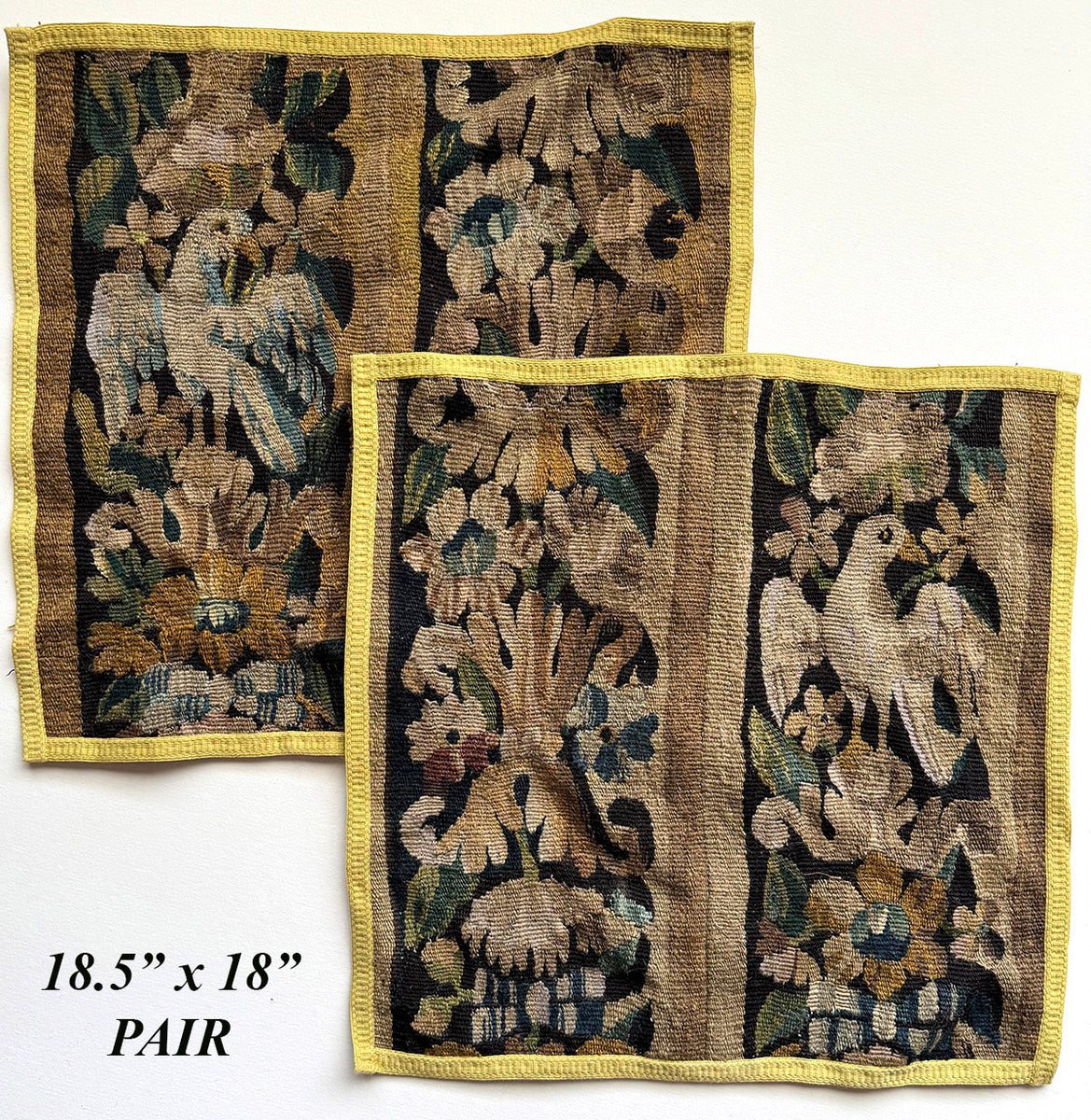 PAIR Antique 17th Century French or Flemish Tapestry Fragment Panels R ...