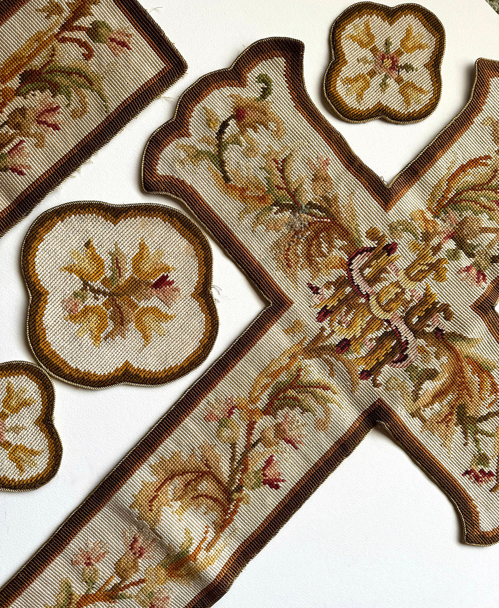 Antique French Ecclesiastical Robe Needlepoint Embroidery Set of 7 Pie ...